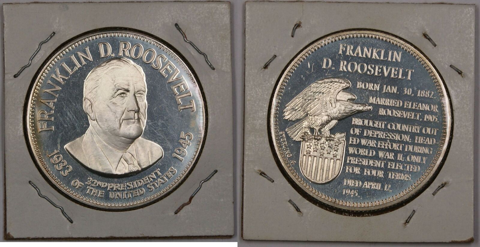 ExonumiaMedals Franklin D Roosevelt FDR Proof Silver Medal With ...