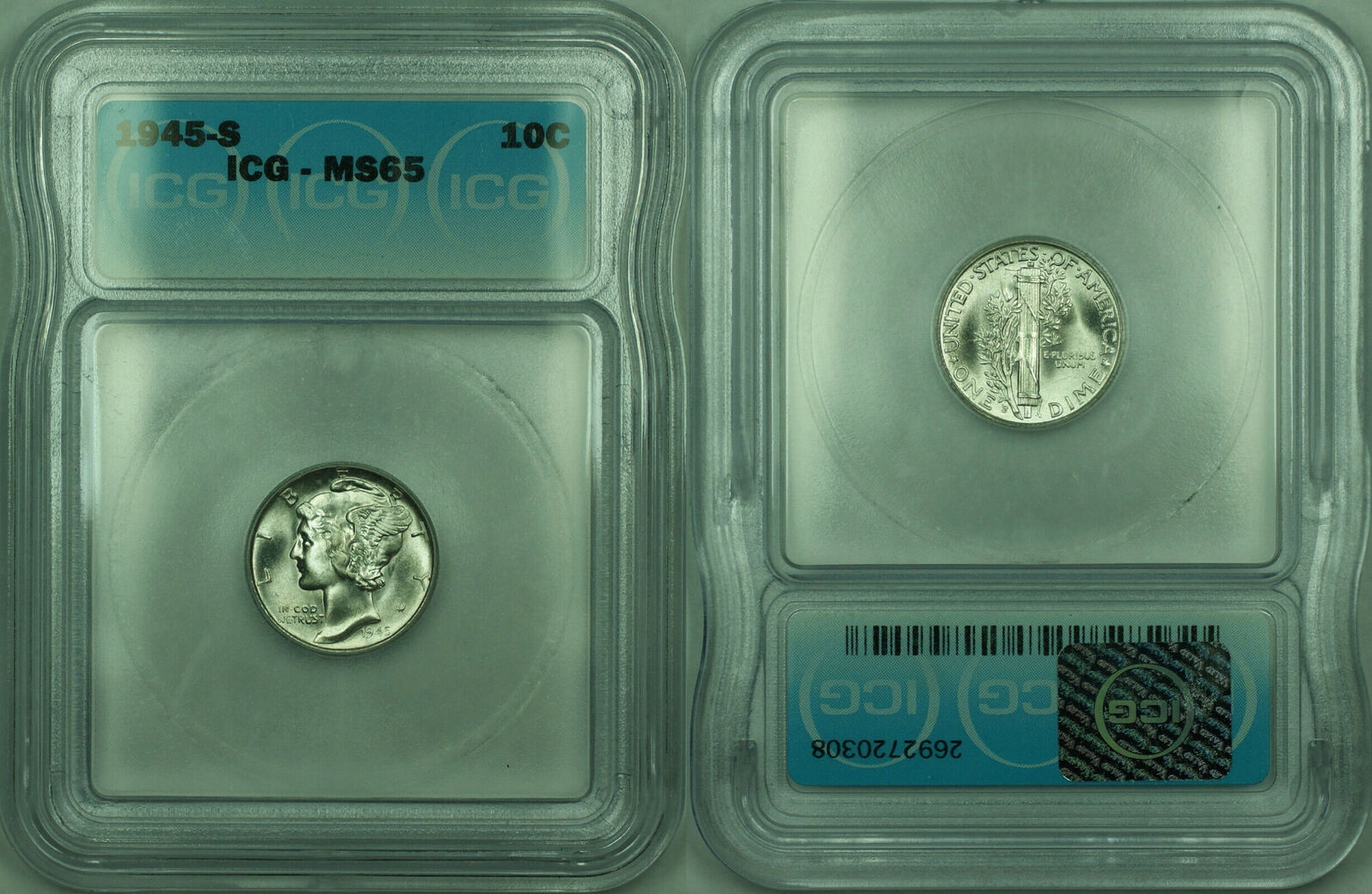 US CoinsDimesMercury (1916-45) 1945-S Mercury Silver Dime 10c Coin ICG ...