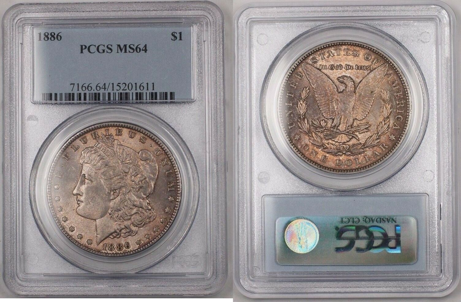 USA Dollar 1886 US Morgan Silver Coin $1 PCGS MS-64 Toned Br6 F MS 64 ...
