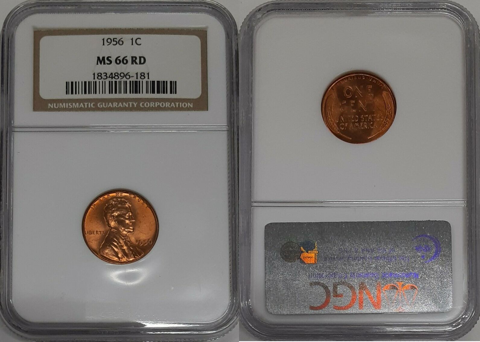 USA 1956 Lincoln Wheat Cent 1c NGC MS-66 RD | MA-Shops