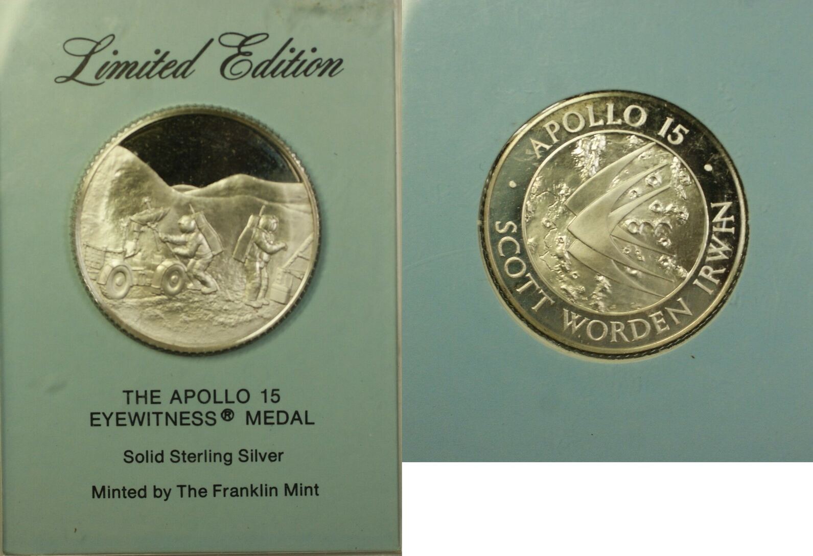 Exonumia Sterling The Apollo 15 Silver Space Franklin Mint Proof ...