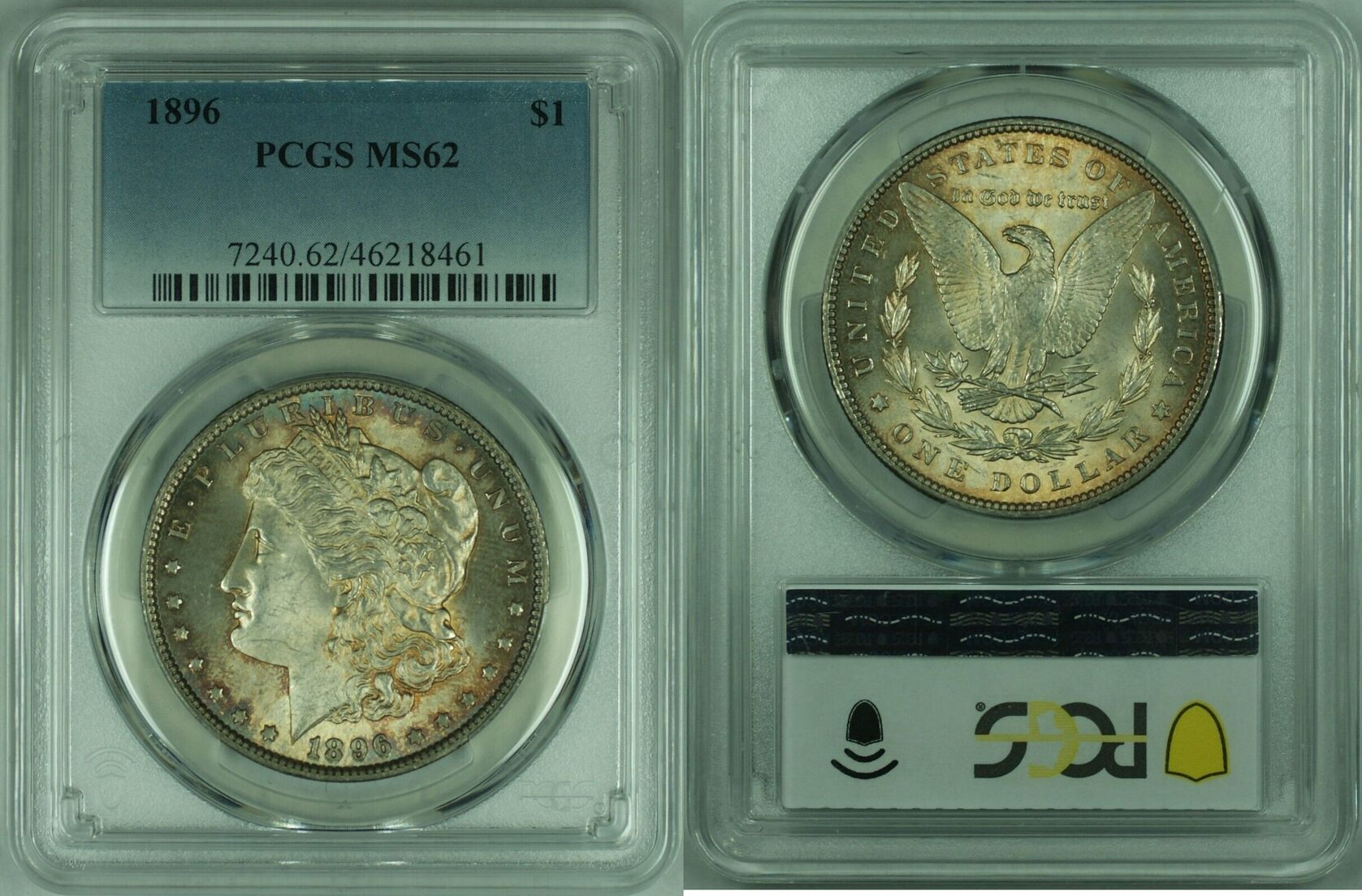 USA Dollar 1896 Morgan Silver PCGS MS-62 Better Coin W/Toning (25) PCGS MS-62 with Toning. In ...