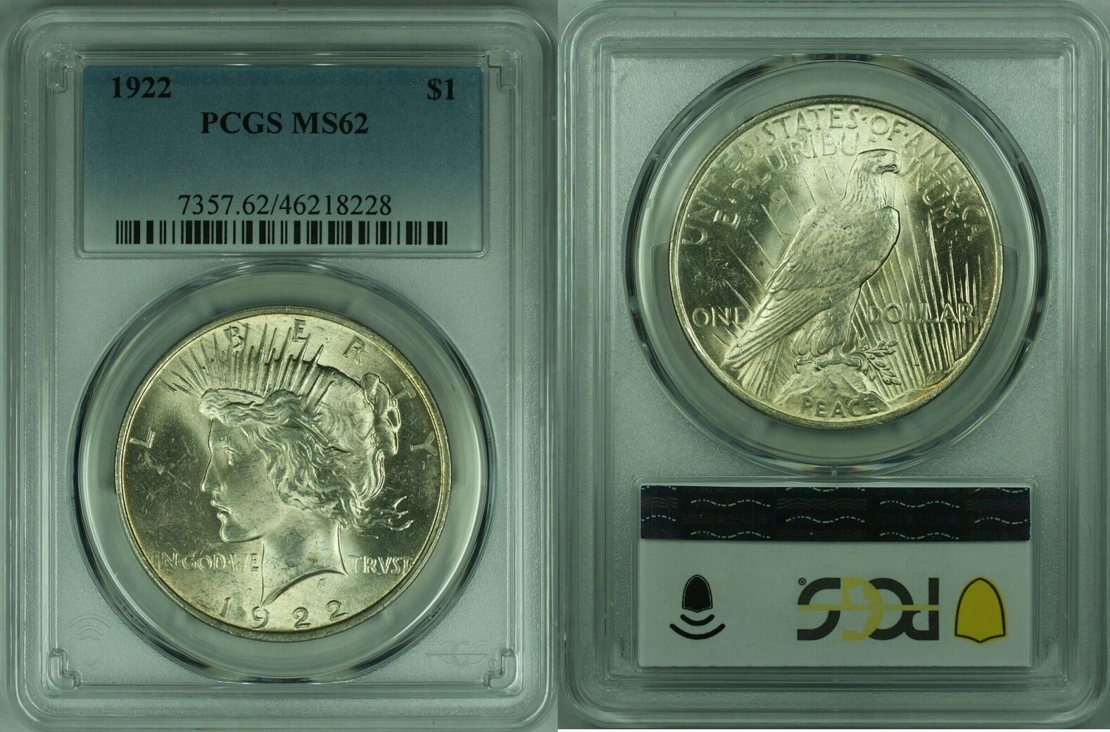 USA Dollar 1922 Peace Silver S$1 PCGS MS-62 Better Coin (47A) PCGS MS ...