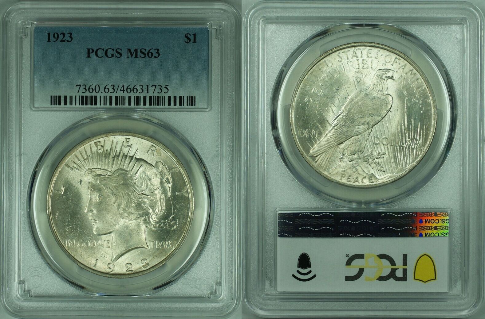 USA $1 Coin 1923 Peace Silver Dollar S PCGS MS-63 (37F) PCGS MS 63 | MA-Shops
