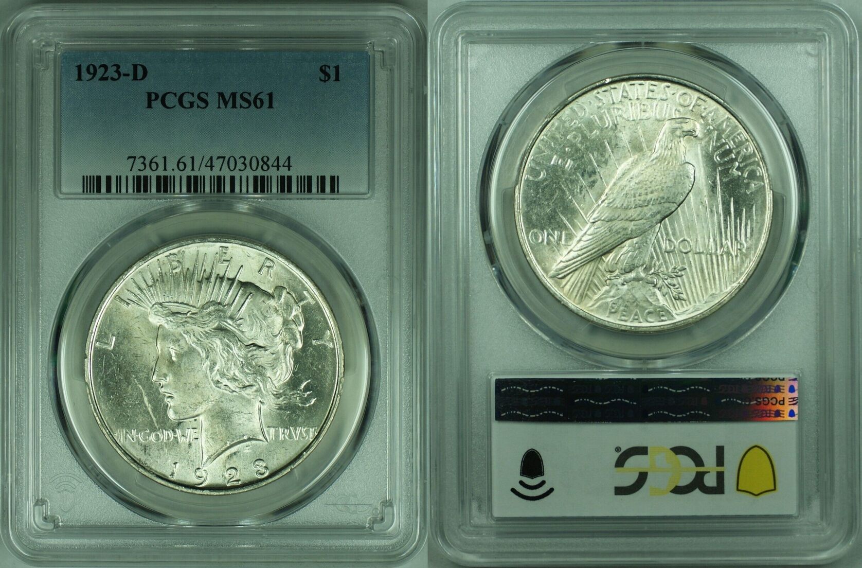 USA Dollar 1923-D Peace Silver S$1 PCGS MS-61 Better Coin (39) PCGS MS-61 In our opinion this ...