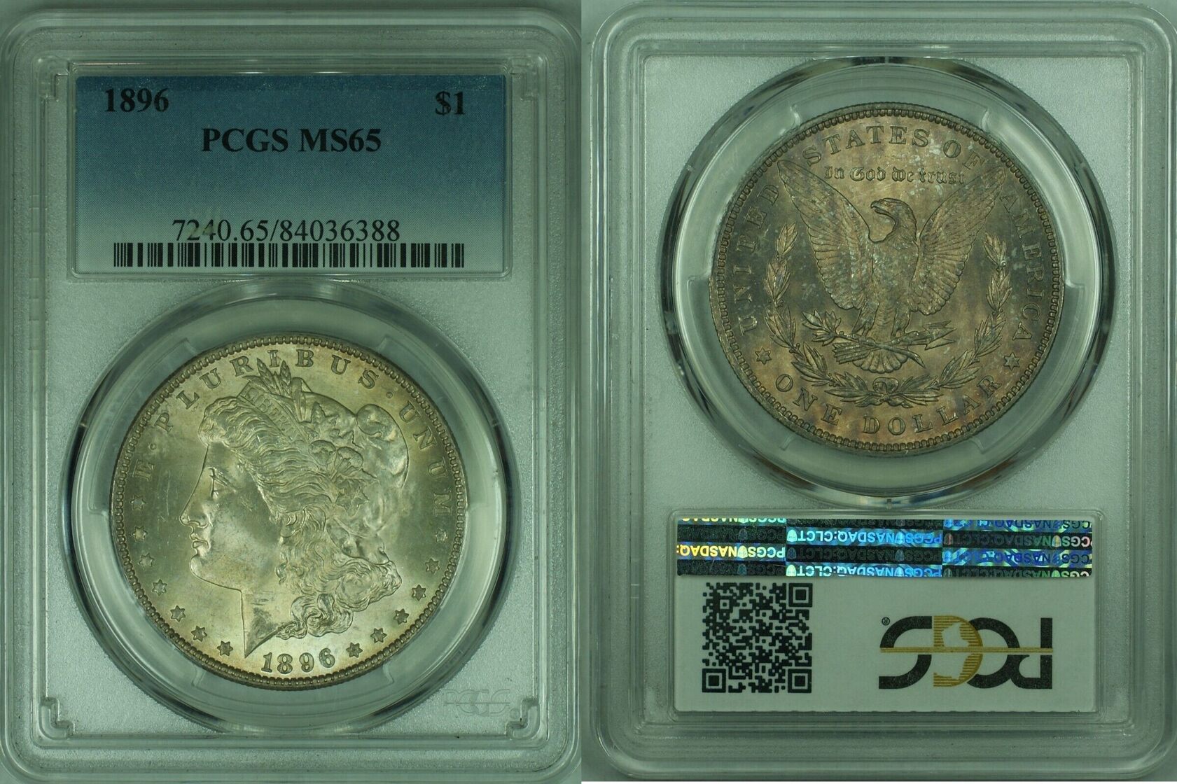 USA Dollar 1896 Morgan Silver Toned PCGS MS 65 | MA-Shops