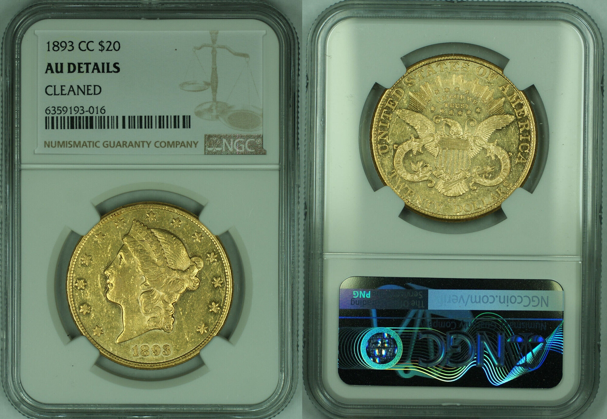 USA $20 Double Eagle 1893-CC Liberty Head NGC AU Details | MA-Shops