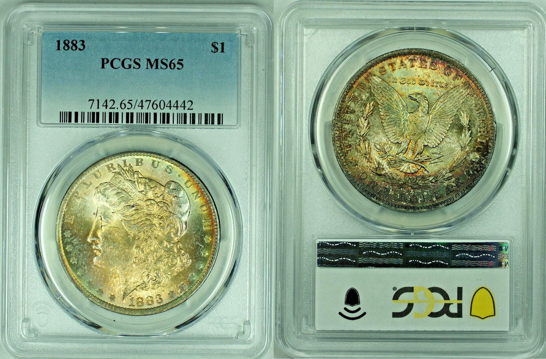 USA Dollar 1883 Morgan Silver Rainbow Tone PCGS MS 65 47 | MA-Shops