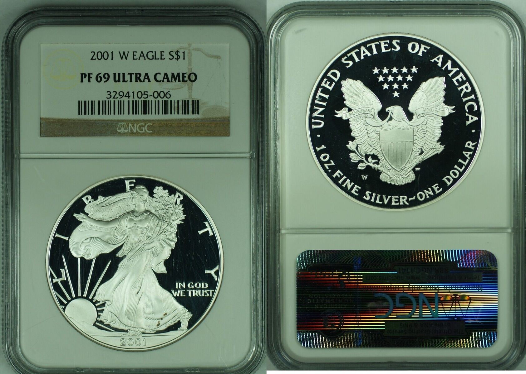 USA 2001-W American Proof Silver Eagle $1 NGC PF 69 Ultra Cameo (49) | MA-Shops