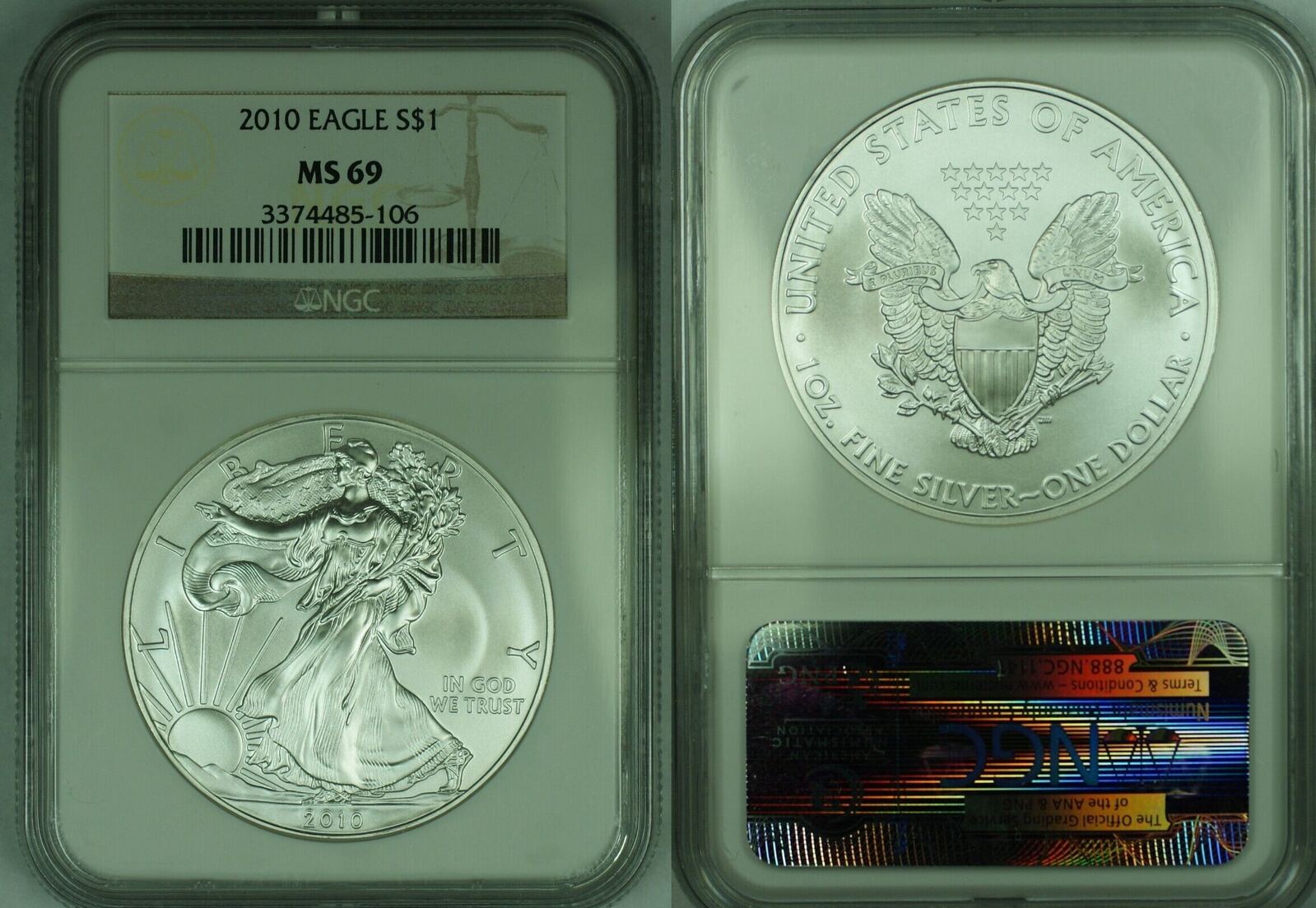 $1 Coin 2010 American Silver Eagle ASE NGC MS-69 (49) | MA-Shops