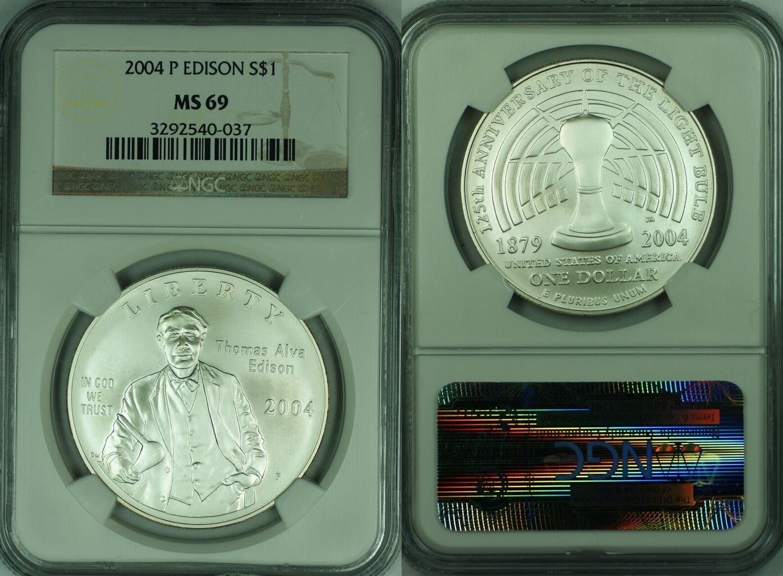 USA 1 Dollar 2004 P Edison Commemorative Silver $ NGC MS 69 (49) | MA-Shops