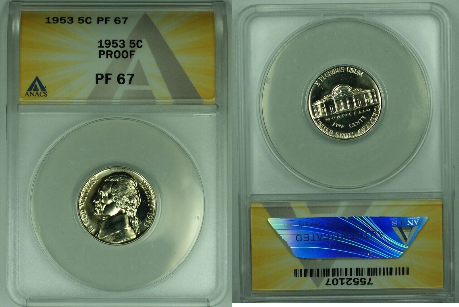 USA Jefferson Nickel 1953 Proof 5C ANACS PR 67 (52) | MA-Shops
