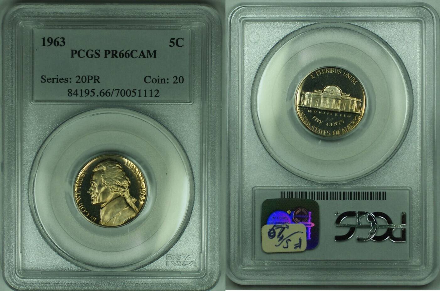 USA 1963 Jefferson Proof Nickel 5C PCGS PR 66 Cameo (18) | MA-Shops