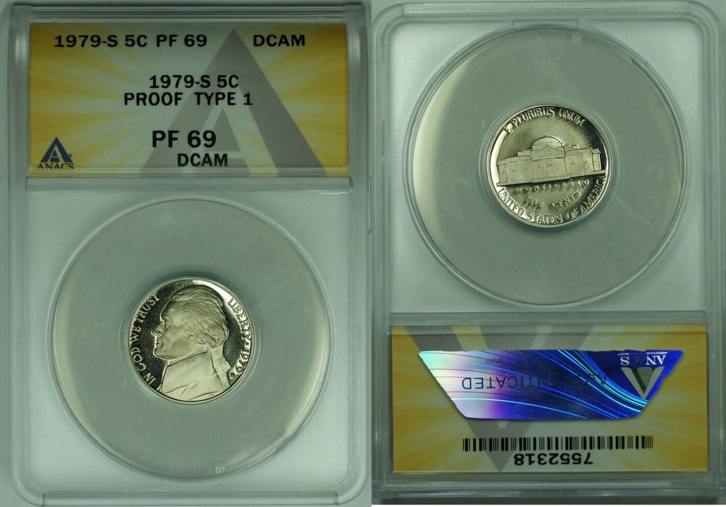 USA Jefferson Nickel 1979-S Type 1 5C ANACS PR 69 DCAM (18) | MA-Shops