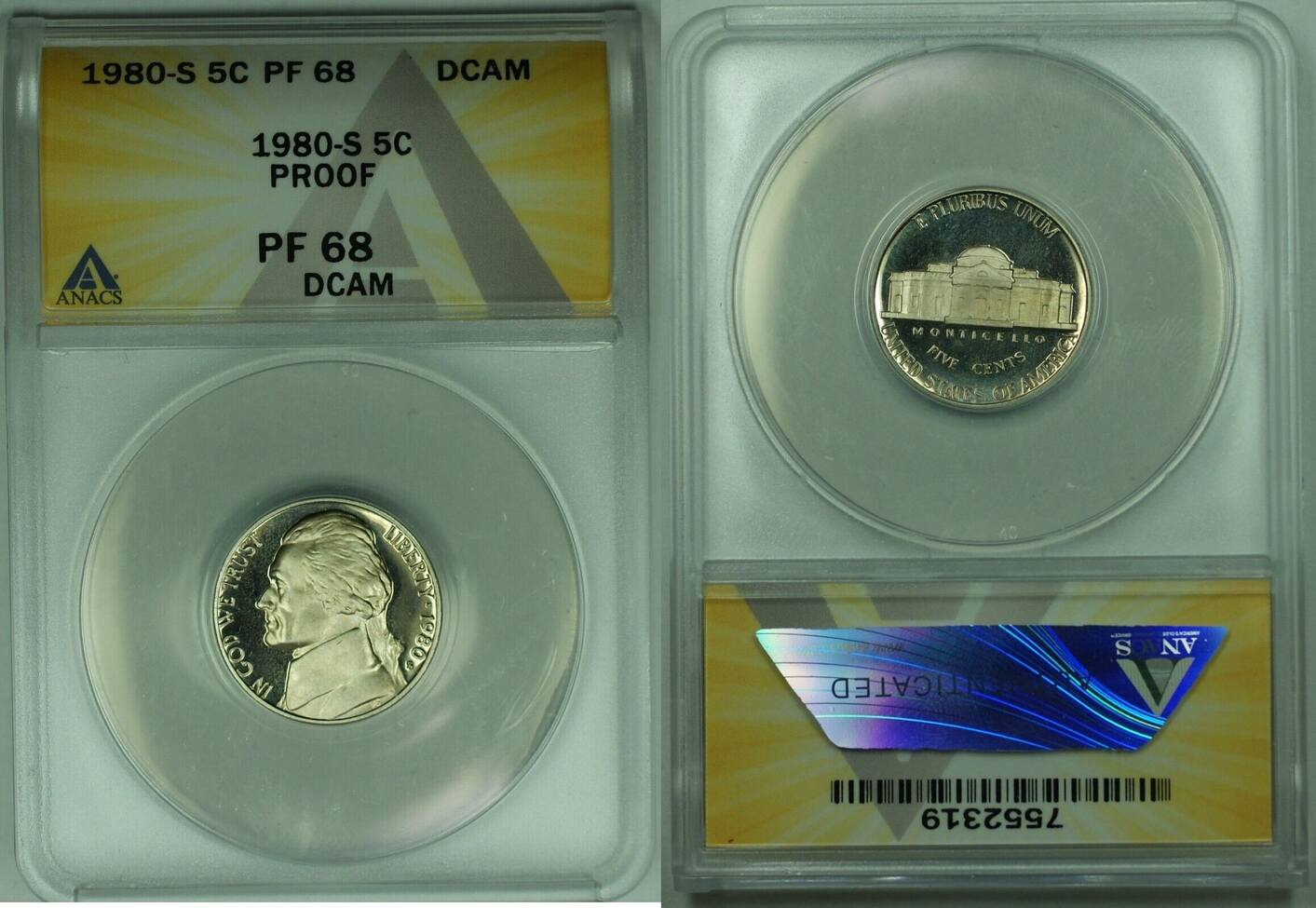 USA Jefferson Nickel 1980-S Proof 5C ANACS PR 68 DCAM (18) | MA-Shops