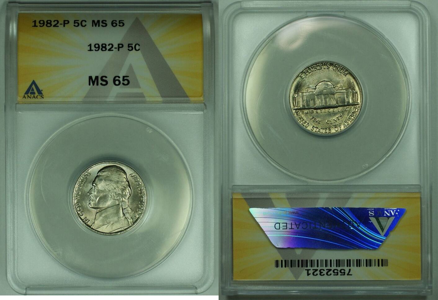 USA Jefferson Nickel 1982 5C ANACS MS 65 (18) | MA-Shops