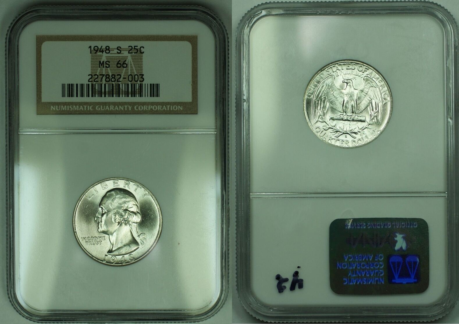 USA Quarter 1948-S Washington Silver .25C NGC MS 66 (18) | MA-Shops