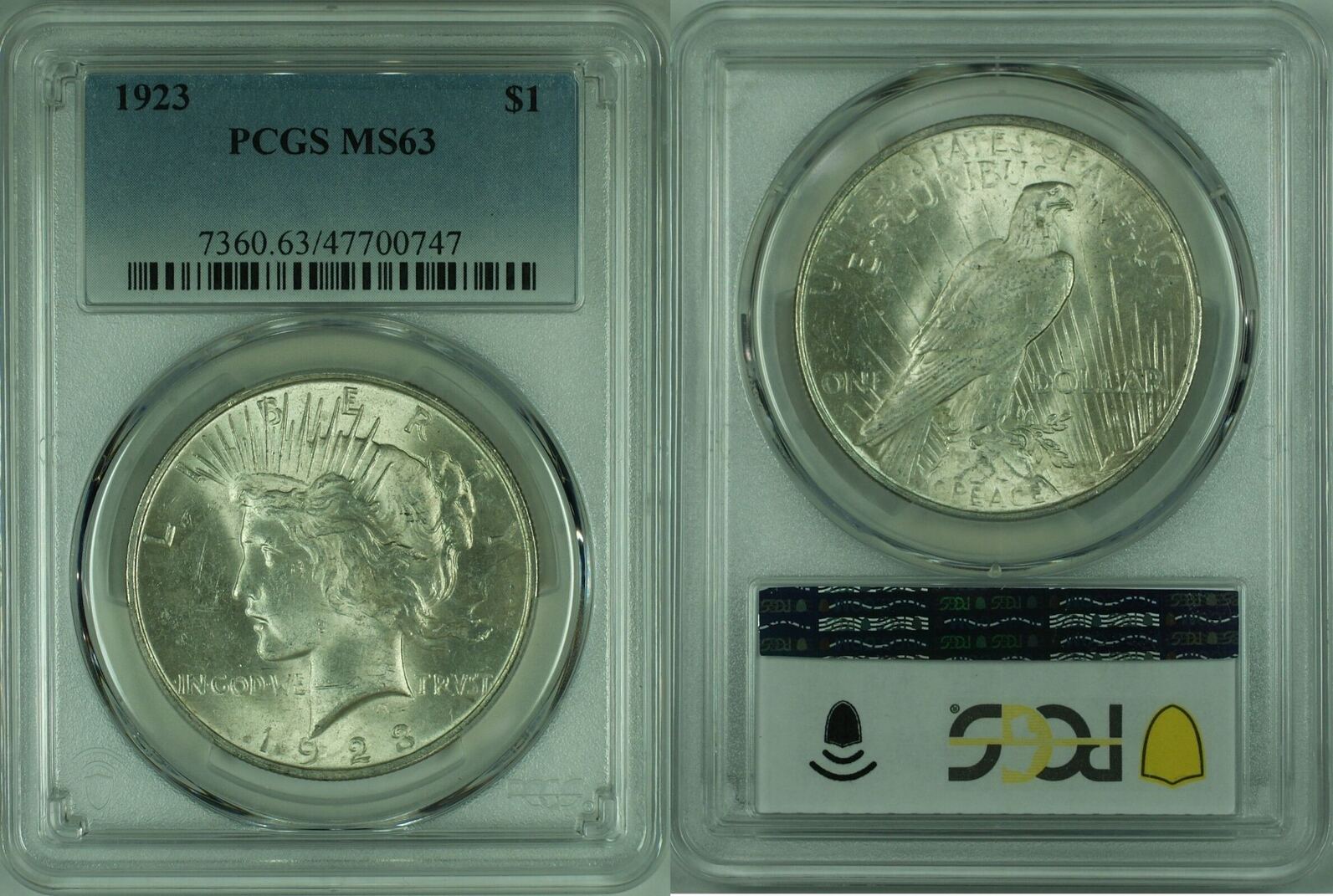 USA 1 Dollar 1923 Peace Silver $ Coin PCGS MS 63 (4) B | MA-Shops
