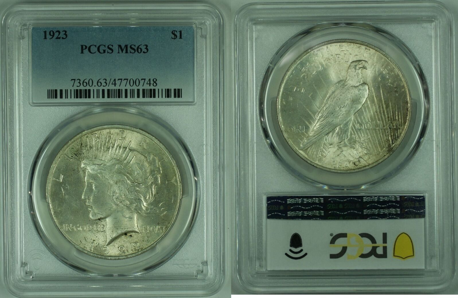 USA 1 Dollar 1923 Peace Silver $ Coin PCGS MS 63 (4) C | MA-Shops