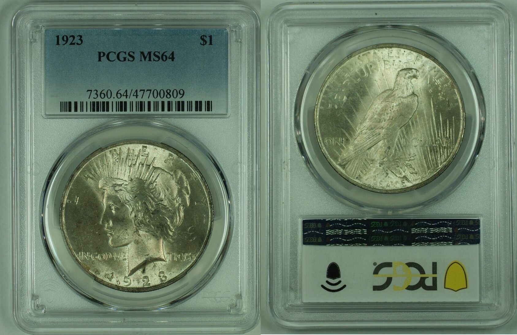 USA 1 Dollar 1923 Peace Silver $ Coin Toned PCGS MS 64 (4) B | MA-Shops