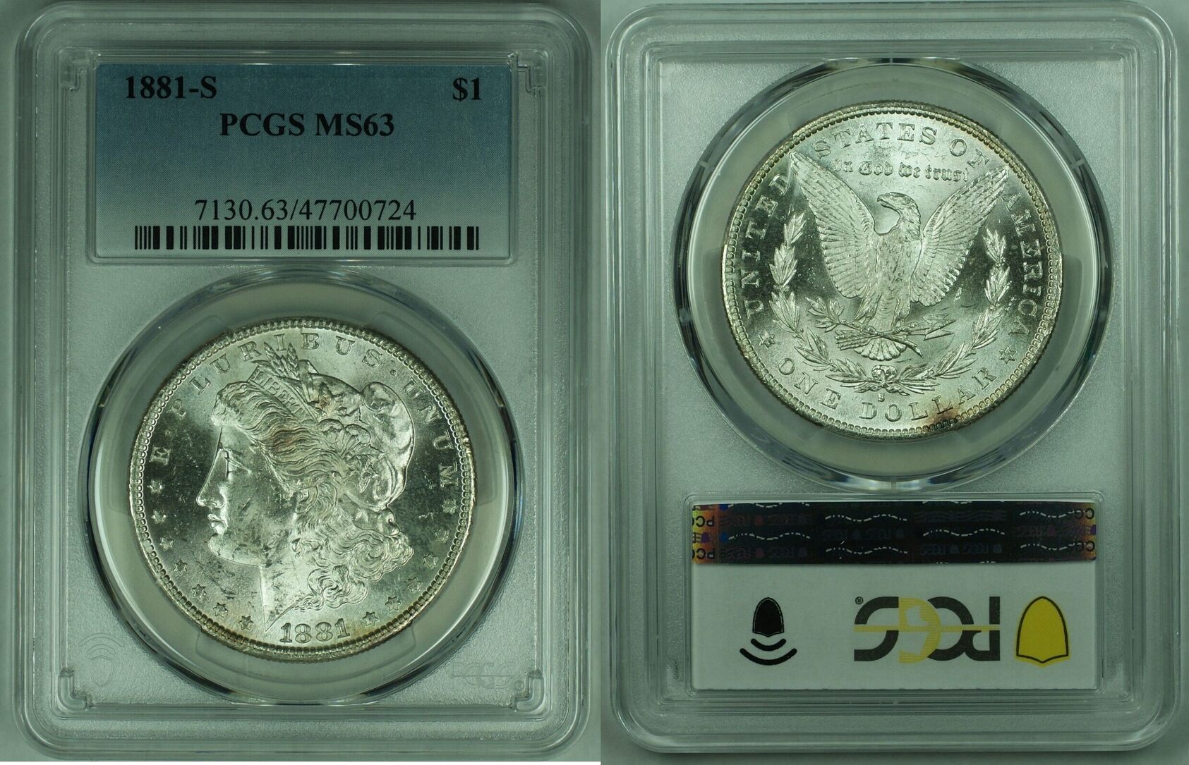 USA 1 Dollar 1881-S Morgan Silver $ Coin PCGS MS 63 (8) A | MA-Shops