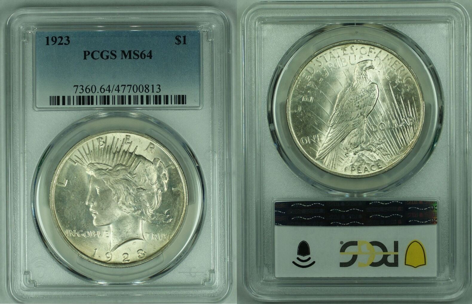 USA 1 Dollar 1923 Peace Silver $ Coin PCGS MS 64 (17) D | MA-Shops