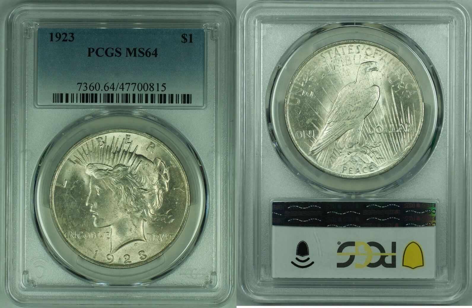 USA 1 Dollar 1923 Peace Silver $ Coin PCGS MS 64 (17) F | MA-Shops