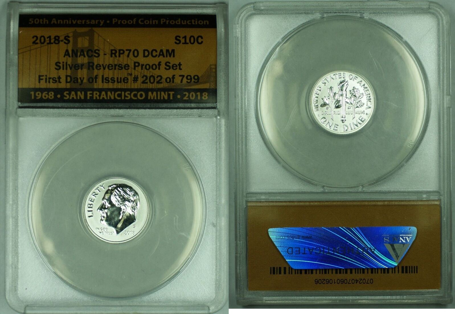 US Coins 2018-S REV Proof Roosevelt Silver Dime 10C ANACS PR 70 Deep ...