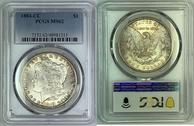 USA 1 Dollar 1884-CC Morgan Silver $ Coin Toned PCGS MS 62 (7) B | MA-Shops