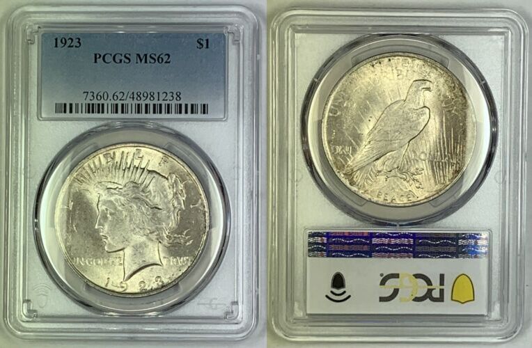 USA 1 Dollar 1923 Peace Silver $ Coin PCGS MS 62 (9) D | MA-Shops