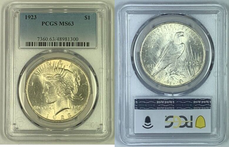 USA 1 Dollar 1923 Peace Silver $ Coin PCGS MS 63 (6) C | MA-Shops