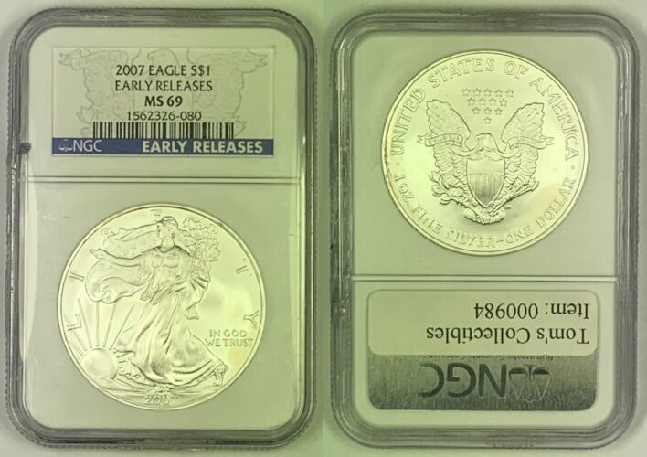 US CoinsOther US Coins 2007 ASE American Silver $1 Eagle NGC MS 69 (Cracked Holder) (8) | MA-Shops