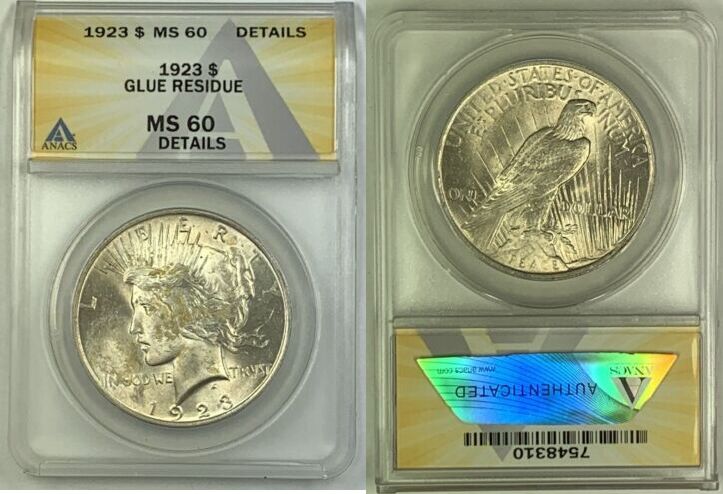 USA 1 Dollar 1923 Peace Silver $ Coin ANACS MS 60 Details | MA-Shops