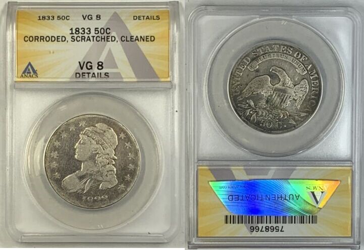 US CoinsHalf DollarsEarly Halves (1794-1839) 1833 Bust Half Dollar .50c ...