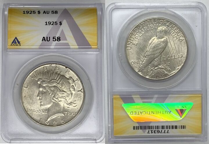 USA Dollar 1925 Peace Silver ANACS AU 58 | MA-Shops