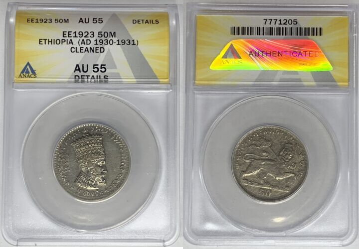 Weltmünzen EE1923 Ethiopia 50 Matona Coin AD 1930-1931 ANACS AU 55 Details Cleaned W6 | MA-Shops