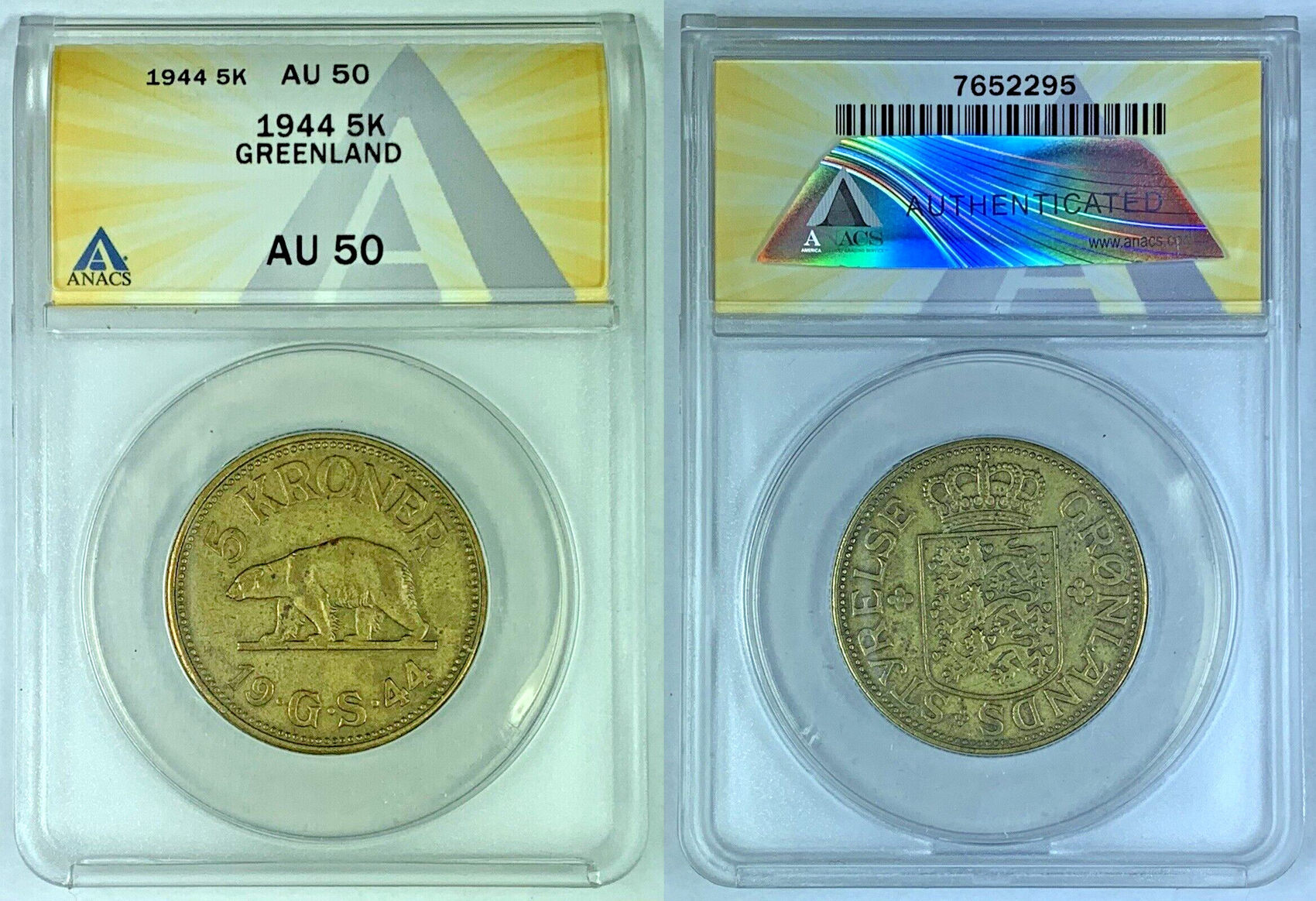 European CoinsOther European Coins 1944 5 Kroner Greenland Polar Bear ...