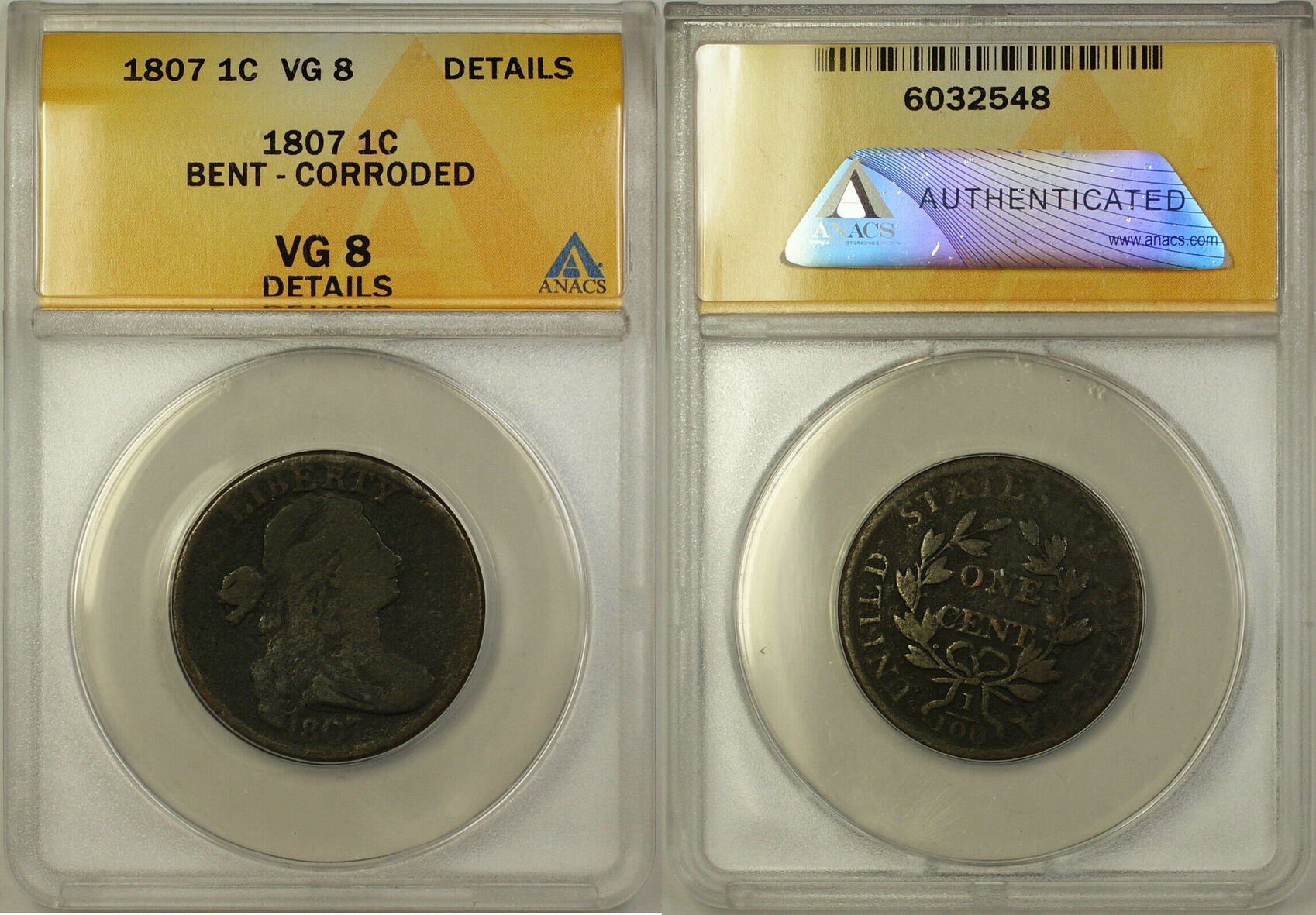 US CoinsLarge CentsDraped Bust (1796-1807) 1807 Draped Bust Cent 1c ...