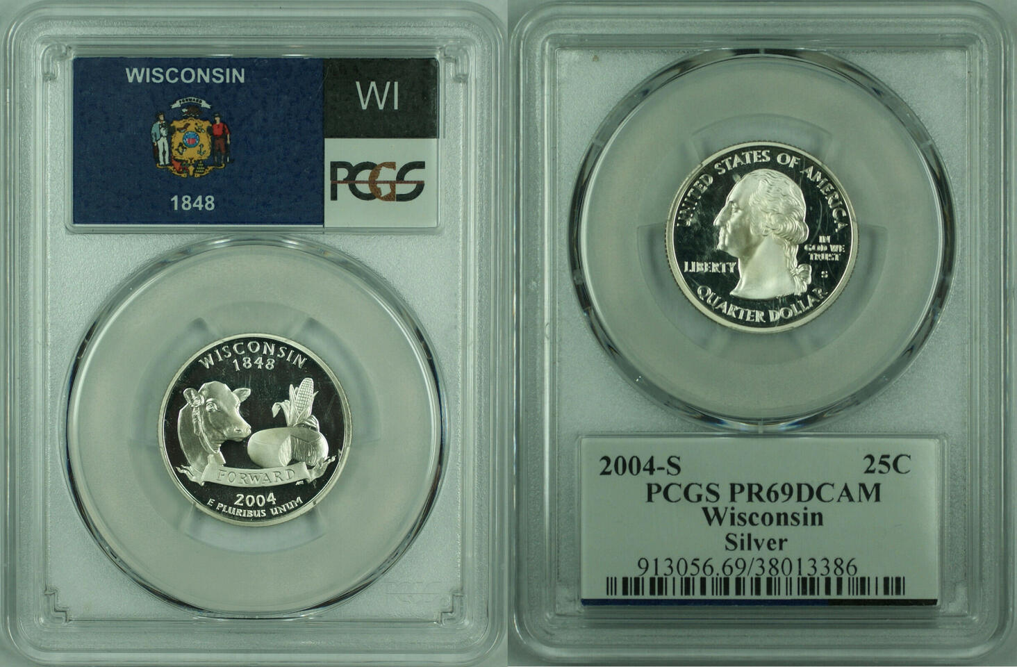 USA Quarter 2004-S Wisconsin Statehood Silver Proof Coin 25c PCGS PR-69 ...