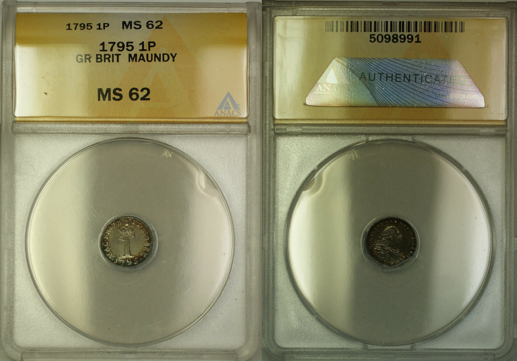 Weltmünzen Penny 1795 Great Britain Maundy Silver 1P Coin ANACS MS-62 ...