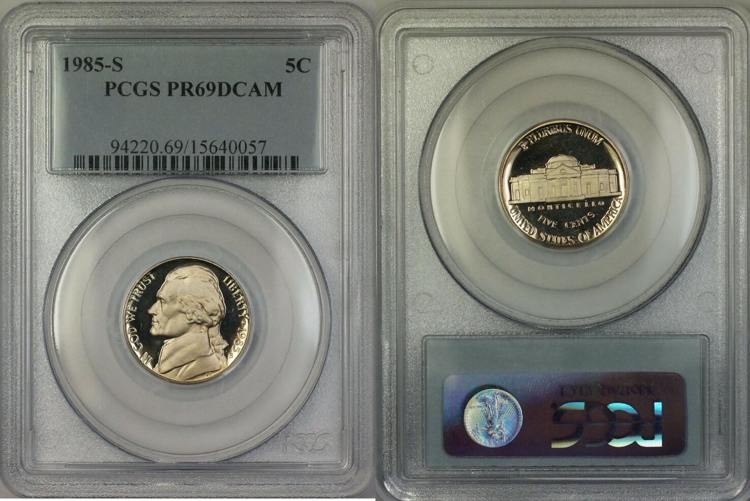 USA Jefferson Nickel 1985-S Proof 5c Coin PCGS PR-69 Deep Cameo (B) | MA-Shops