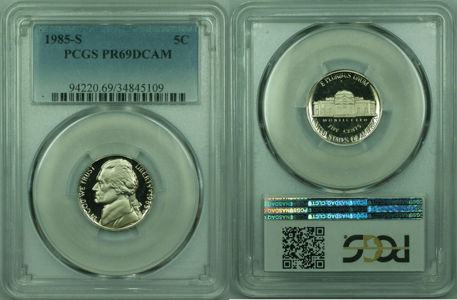 USA Jefferson Nickel 1985-S Proof 5c Coin PCGS PR-69 DCAM | MA-Shops