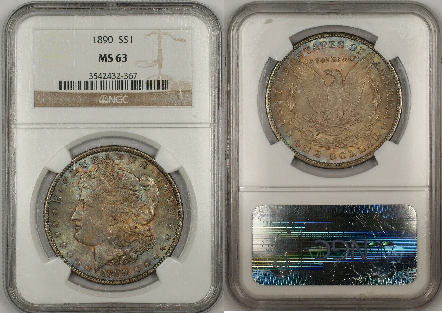 USA $1 Coin 1890 Morgan Silver Dollar NGC MS-63 Nicely Toned (13) | MA-Shops