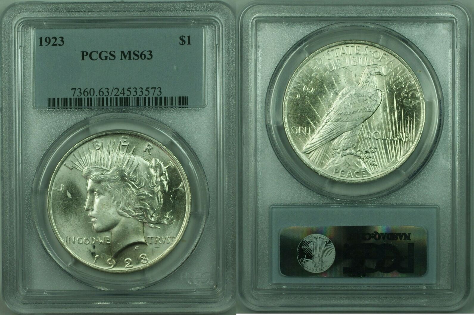 USA $1 Coin 1923 Peace Silver Dollar PCGS MS-63 Looks Undergraded (36) M | MA-Shops