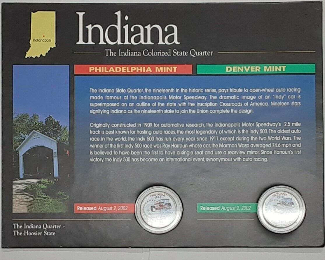 US CoinsQuartersState Quarters (1999-2008) (2) 2002 Indiana Colorized ...