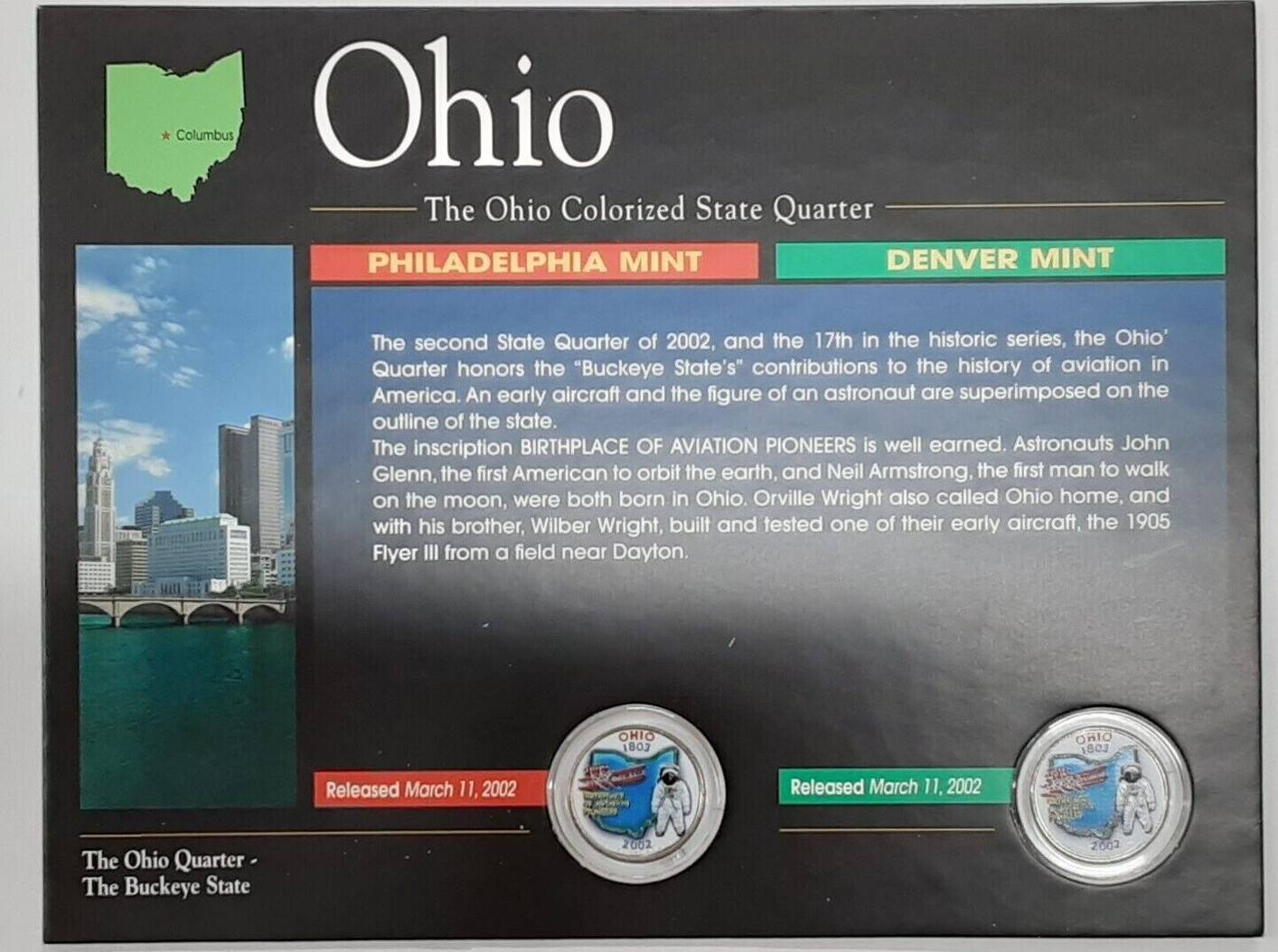 USA (2) 2002 Ohio Colorized State Quarter P&D-BU-w/Colorful Display ...