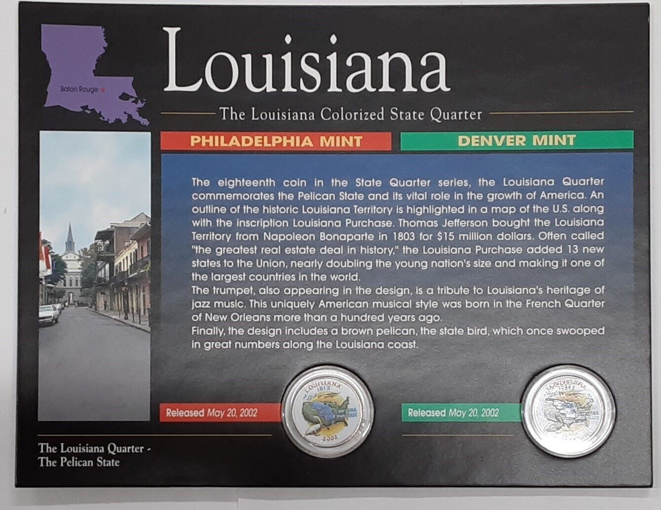 USA Quarter 2002 (2) Louisiana Colorized State P&D-BU-w/Colorful ...