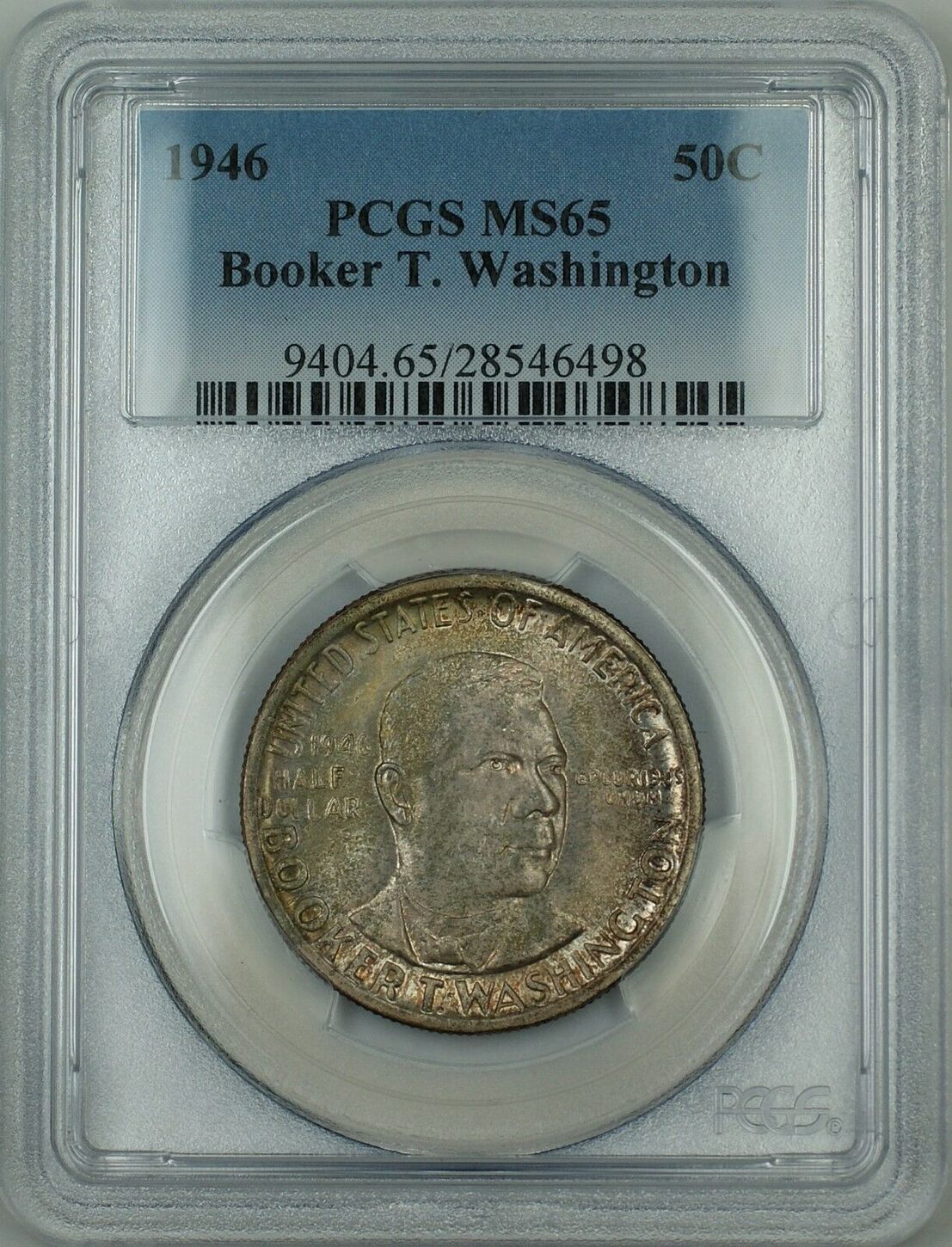 USA Half Dollar 1946 Booker T. Washington Silver 50c Coin PCGS MS-65 Toned Gem UNC | MA-Shops