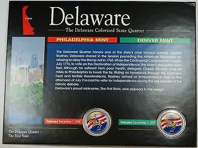 USA Quarter 1999 (2) Delaware Colorized State P&D-BU Coin-w/Colorful ...