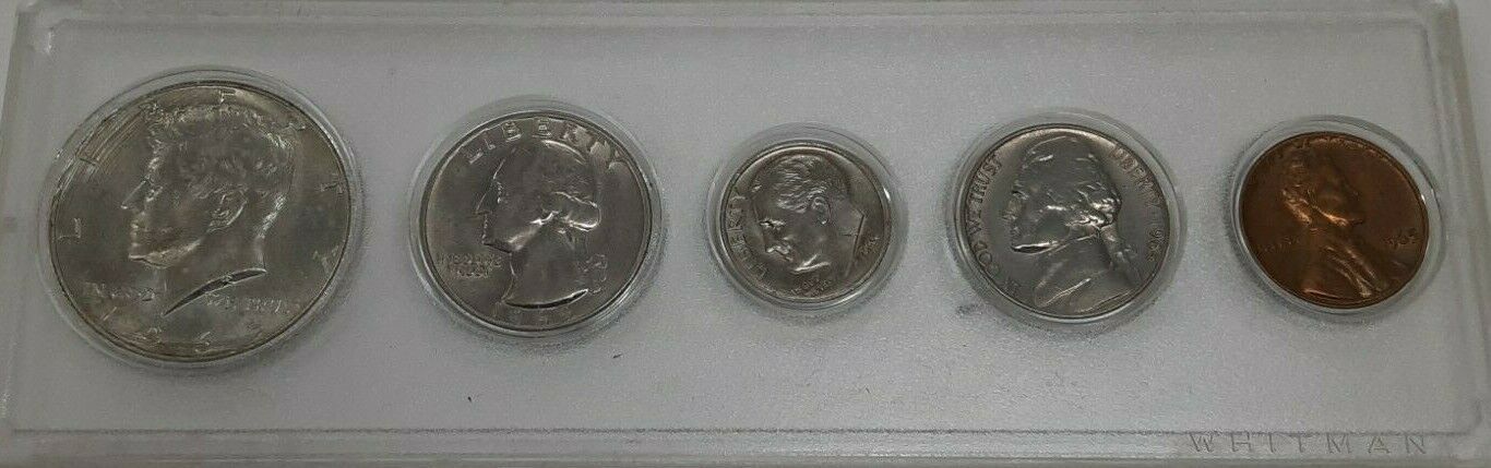 USA 1965 Year Set W/40% Silver Kennedy Half - 5 UNC Coins in Whitman ...